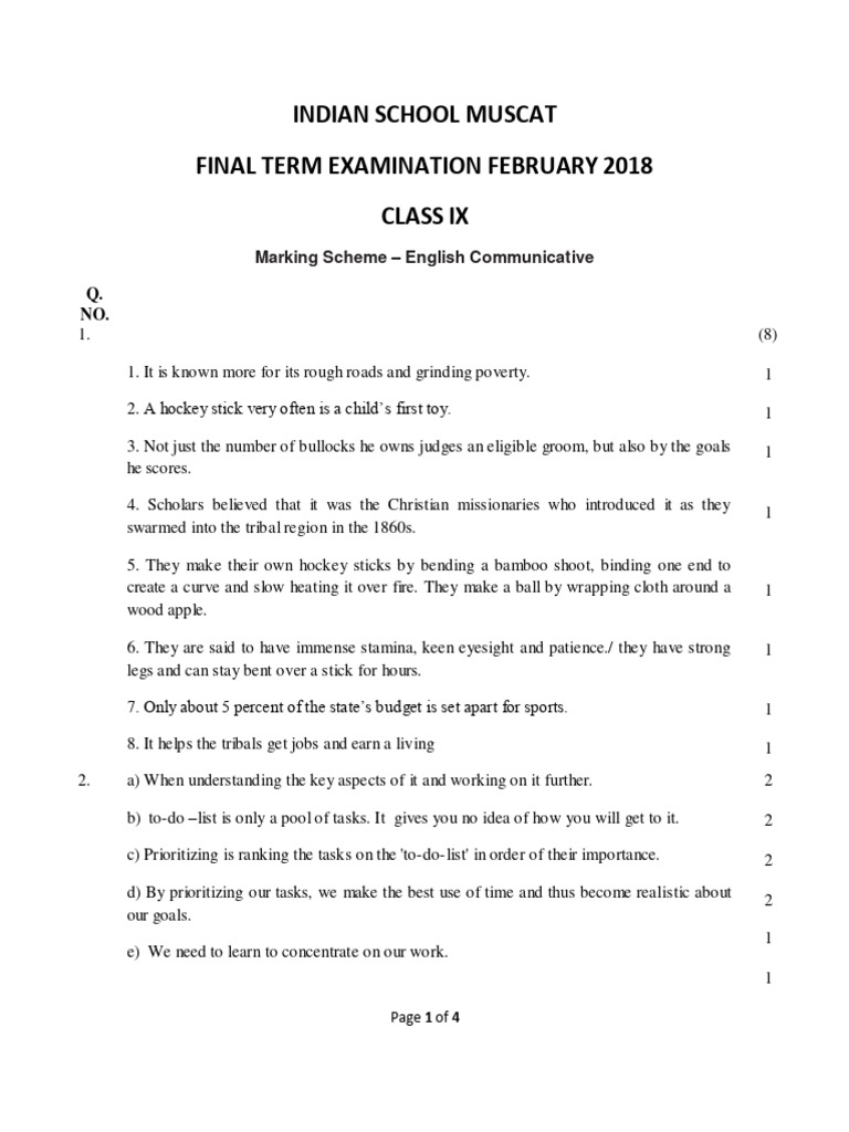 Class - Ix - English - MS - Final Term Examination | PDF | Love