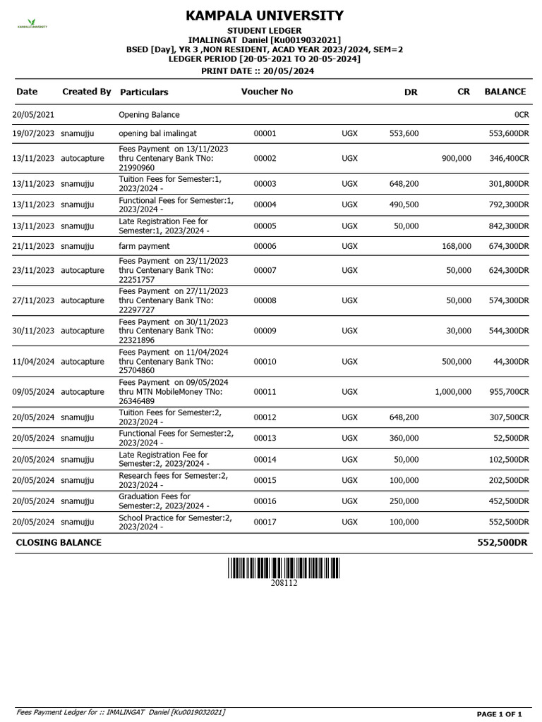 Student Ledger | PDF | Payments | Services (Economics)