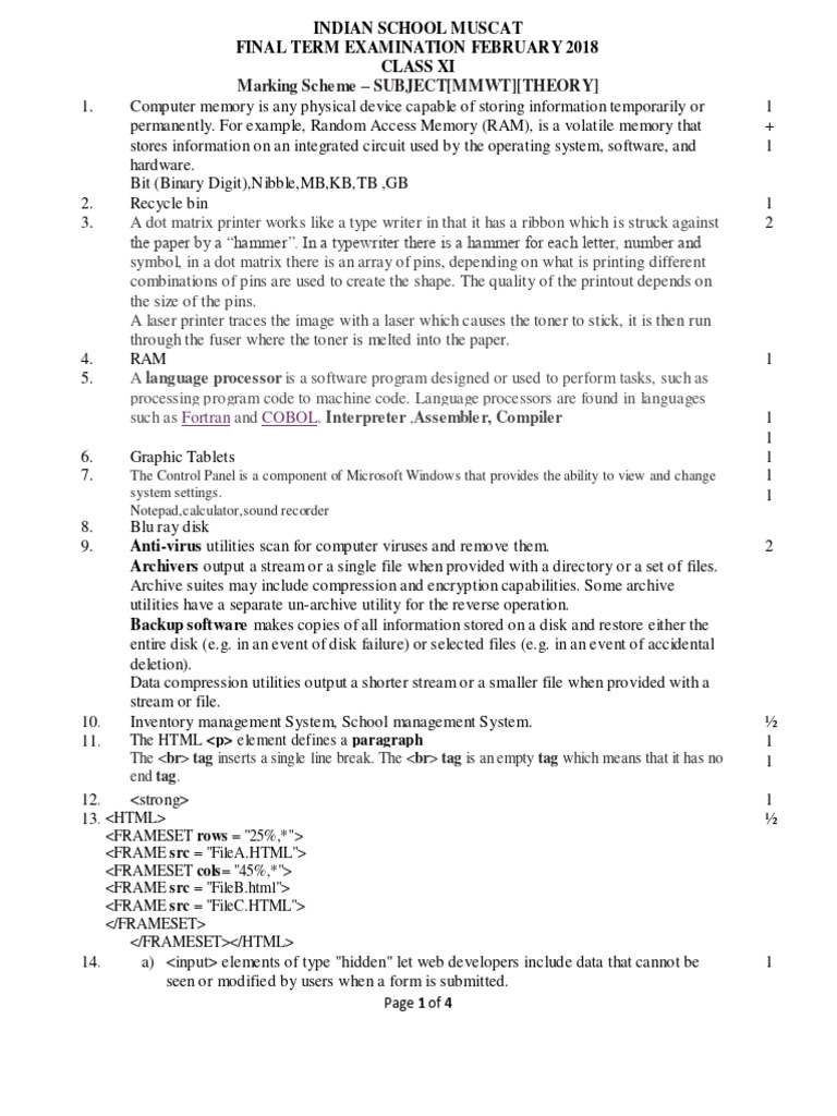 Class - Xi - Multimedia and Web Technology - Ms - Final Term Examination | PDF | Computer File ...