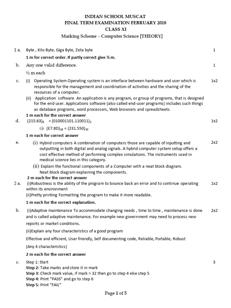 Class - Xi - Computer Science - MS - Final Term Examination | PDF | Computer Program | Programming