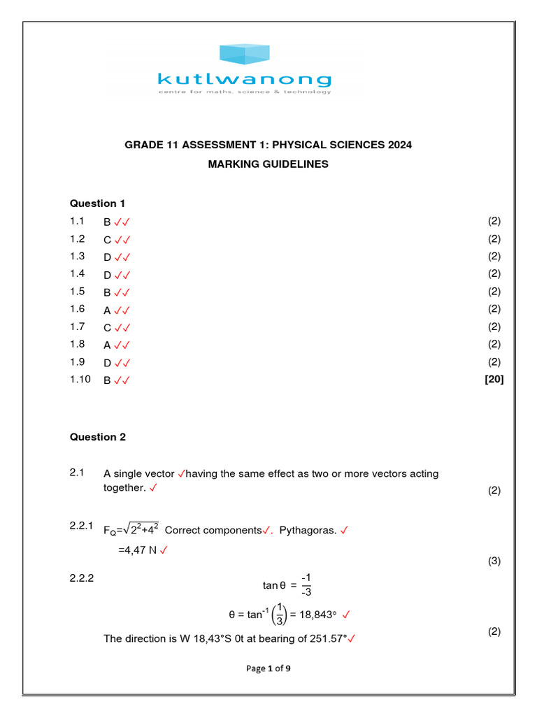 Promaths Memo Physical Sciences Grade 11 Assessment 1 March 2024 ...