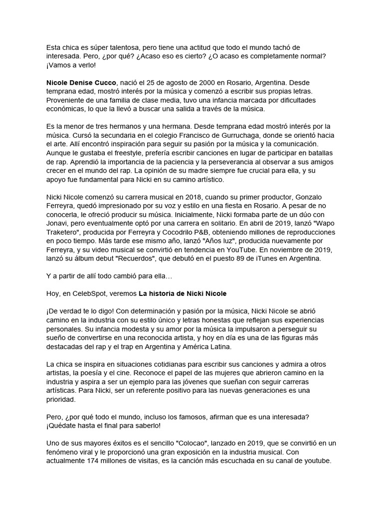 Nicki Nicole | PDF | Ciencias sociales | Arte