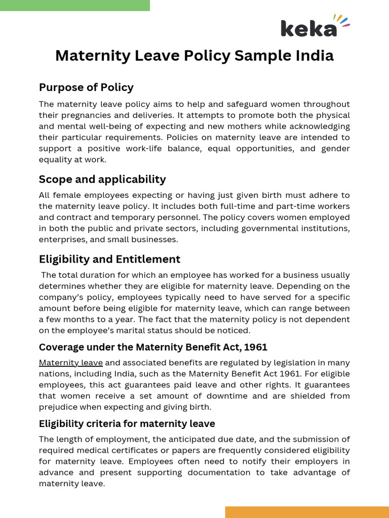 Maternity Leave Policy Sample India | PDF | Parental Leave | Childbirth