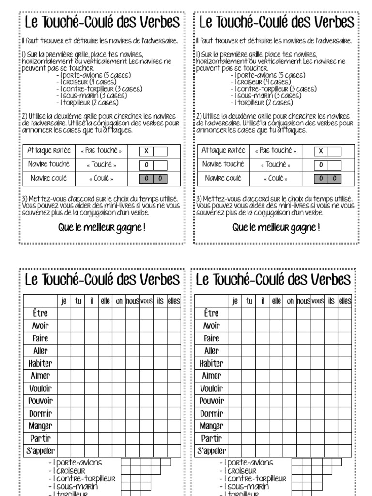 Bataille navale des verbes à imprimer | PDF | Destructeur | Croiseur