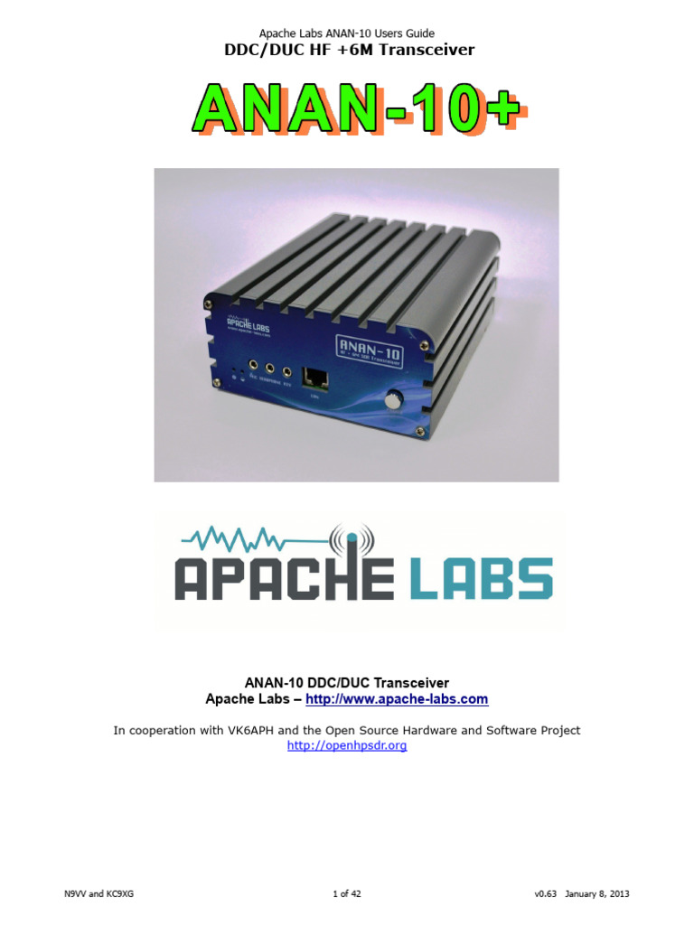 ANAN-10 Transceiver User Guide | PDF | Microphone | Ethernet