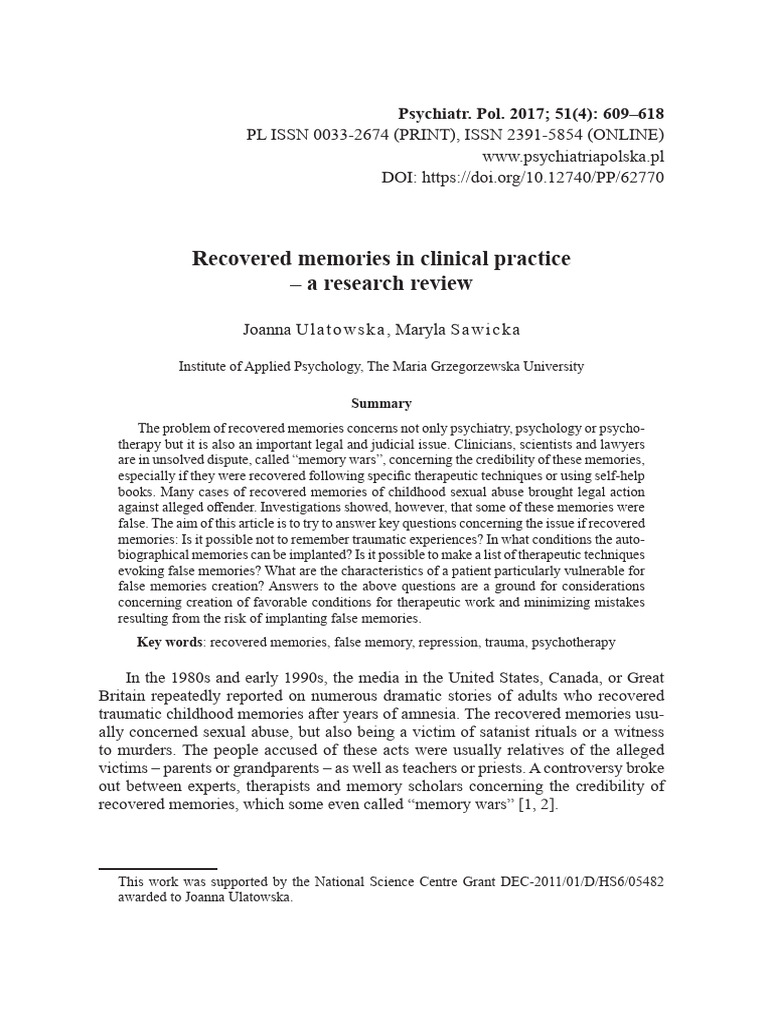 Memory Wars | PDF | Psychological Trauma | Psychotherapy