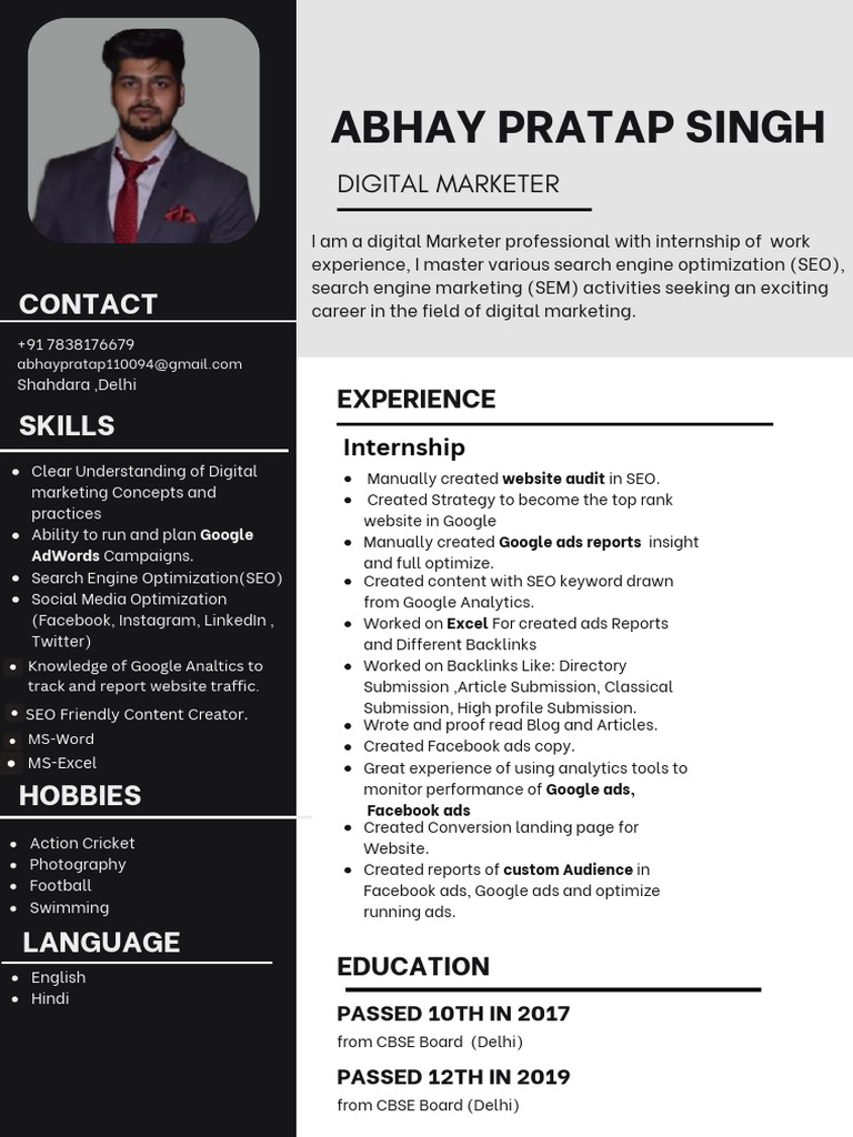 Black and White Clean Personal (1) - Abhay Pratap | PDF | Search Engine ...