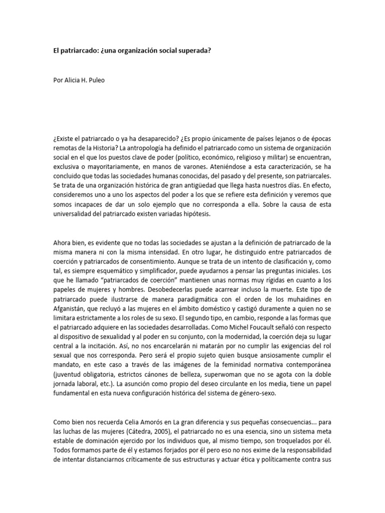 Patriarcado Estructura Social Superada | PDF | Feminismo | Estudios de ...