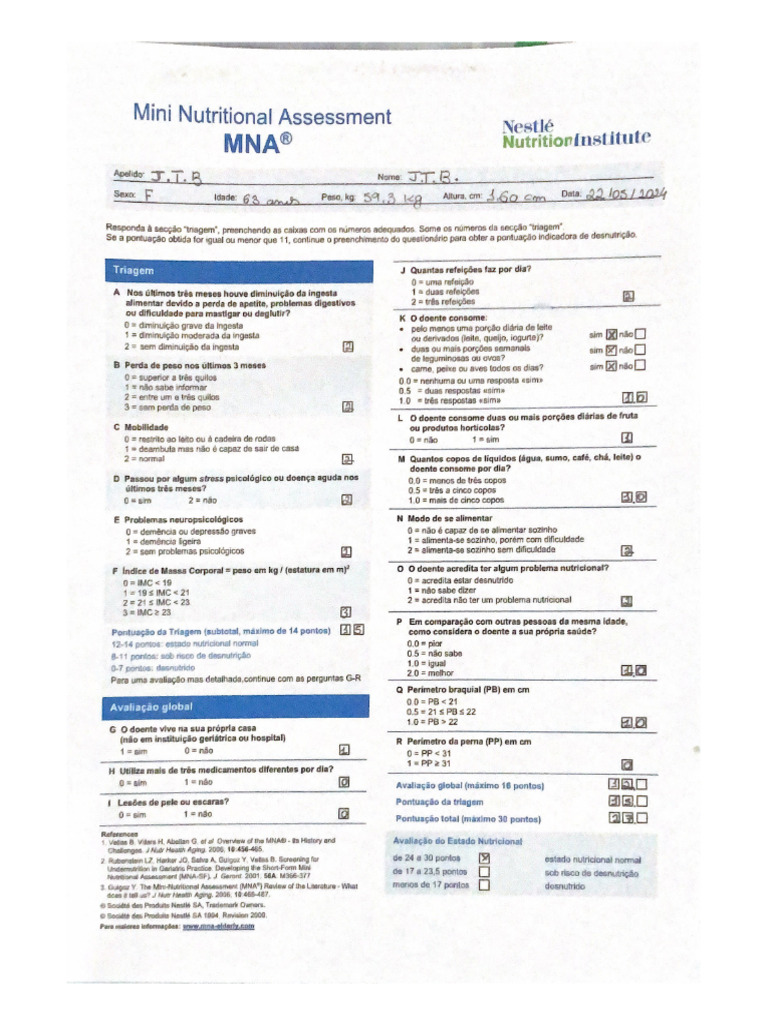 Mini Nutritional Assessment | PDF