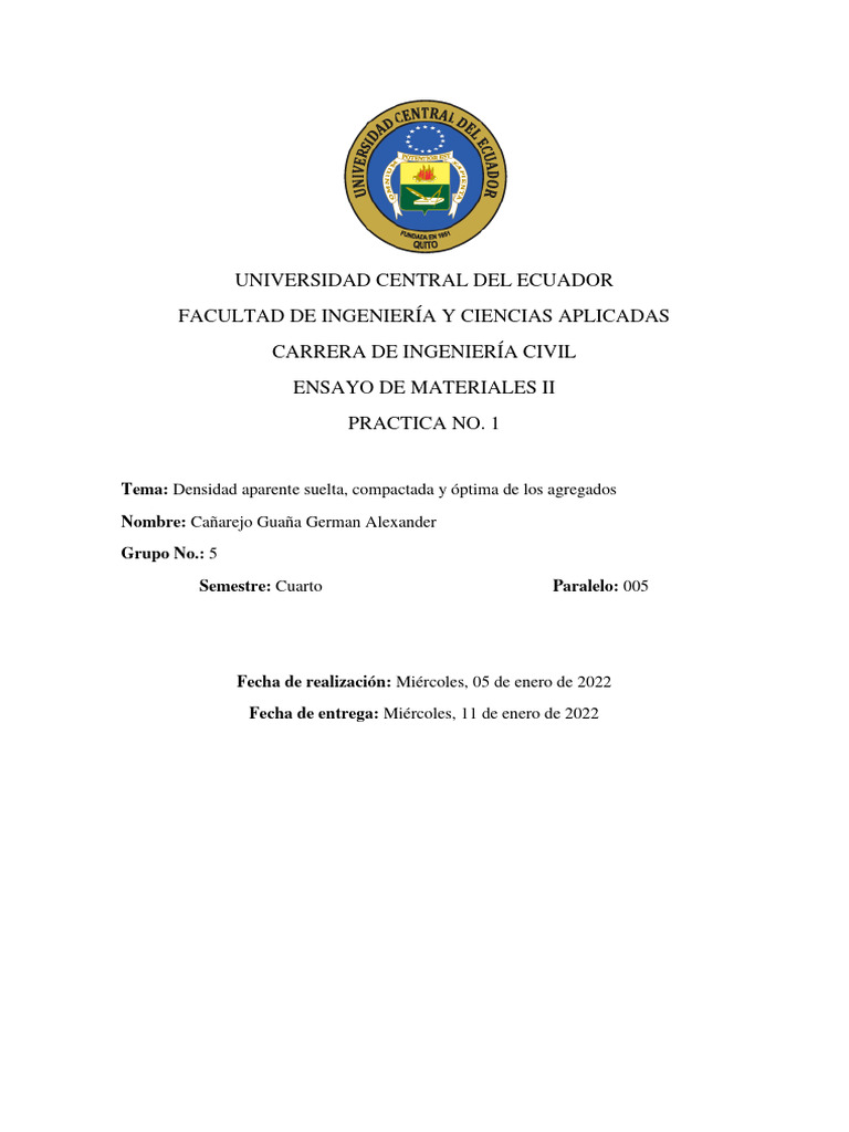 Densidad Aparente Suelta, Compactada y Óptima de Los Agregados | PDF ...
