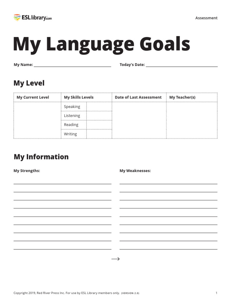 ESL Language Goals Assessment Tool | PDF