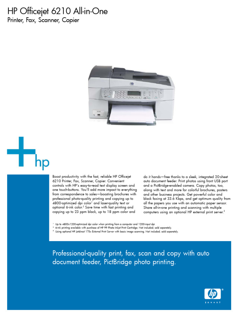HP 6210-Datasheet | PDF | Image Scanner | Printer (Computing)