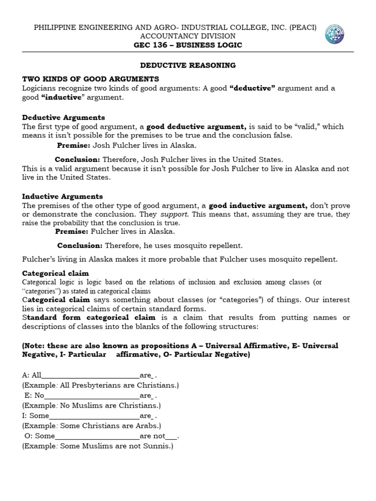 DEDUCTIVE | PDF | Argument | Deductive Reasoning DEDUCTIVE | PDF | Argument | Deductive Reasoning