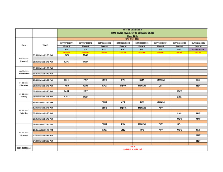 Class 12 Timetable July 2024 | PDF