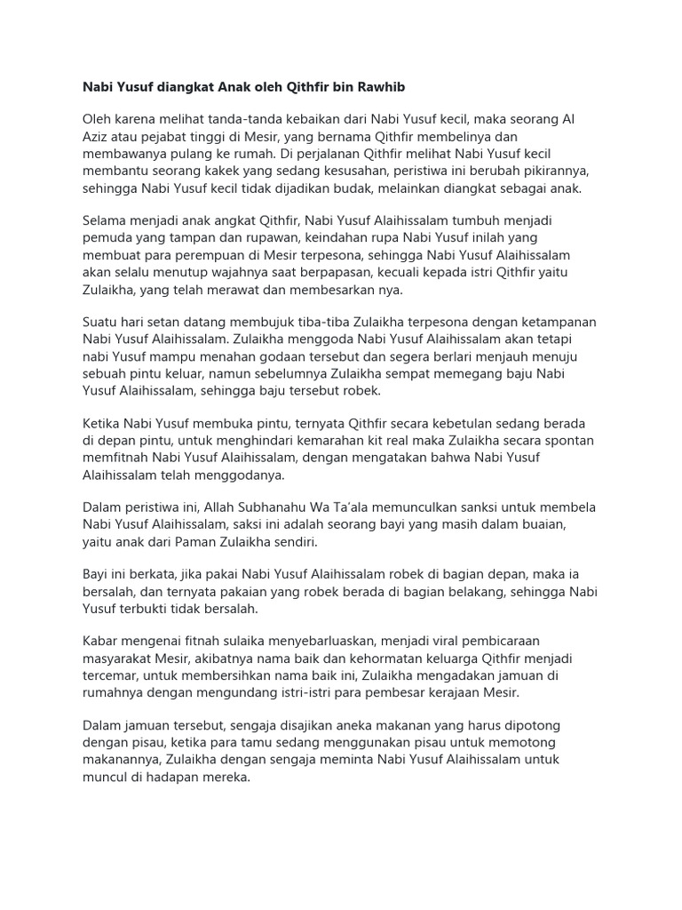 Nabi Yusuf Diangkat Anak Oleh | PDF | Agama & Spiritualitas | Klasik