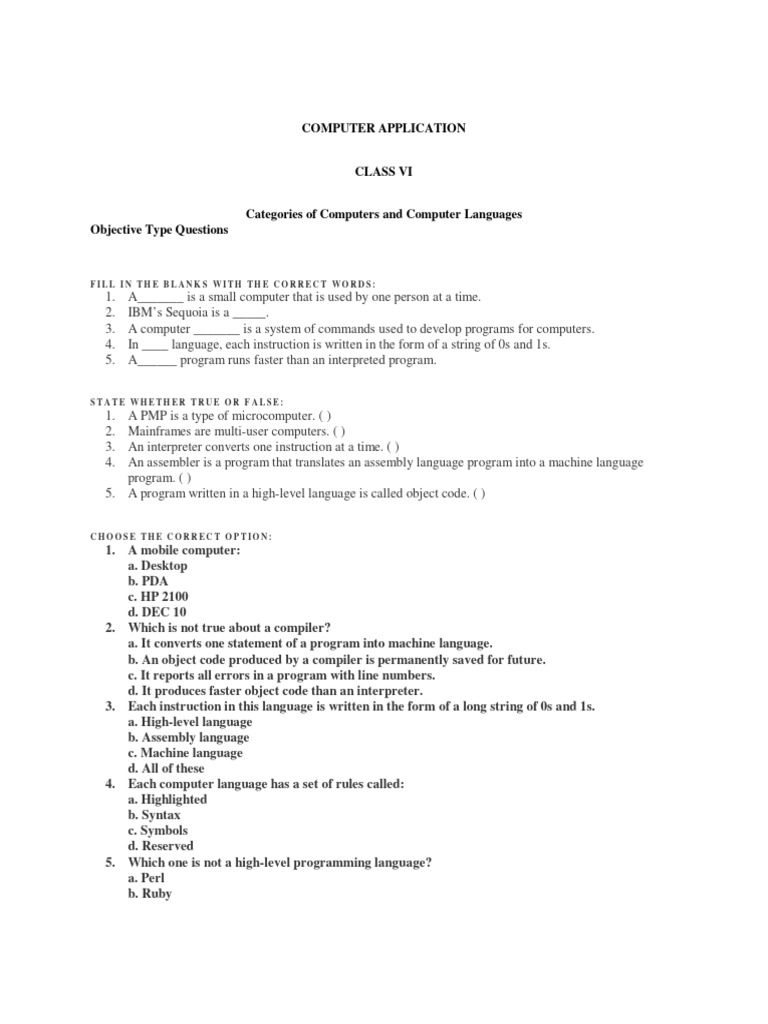 CLASS 6 - Categories of Computers and Computer Languages - CLASS 6 ...
