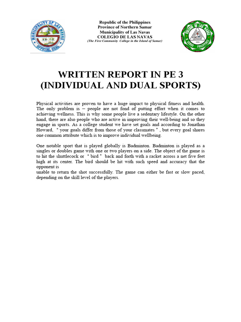 Group 1 Written Report BADMINTON | PDF | History