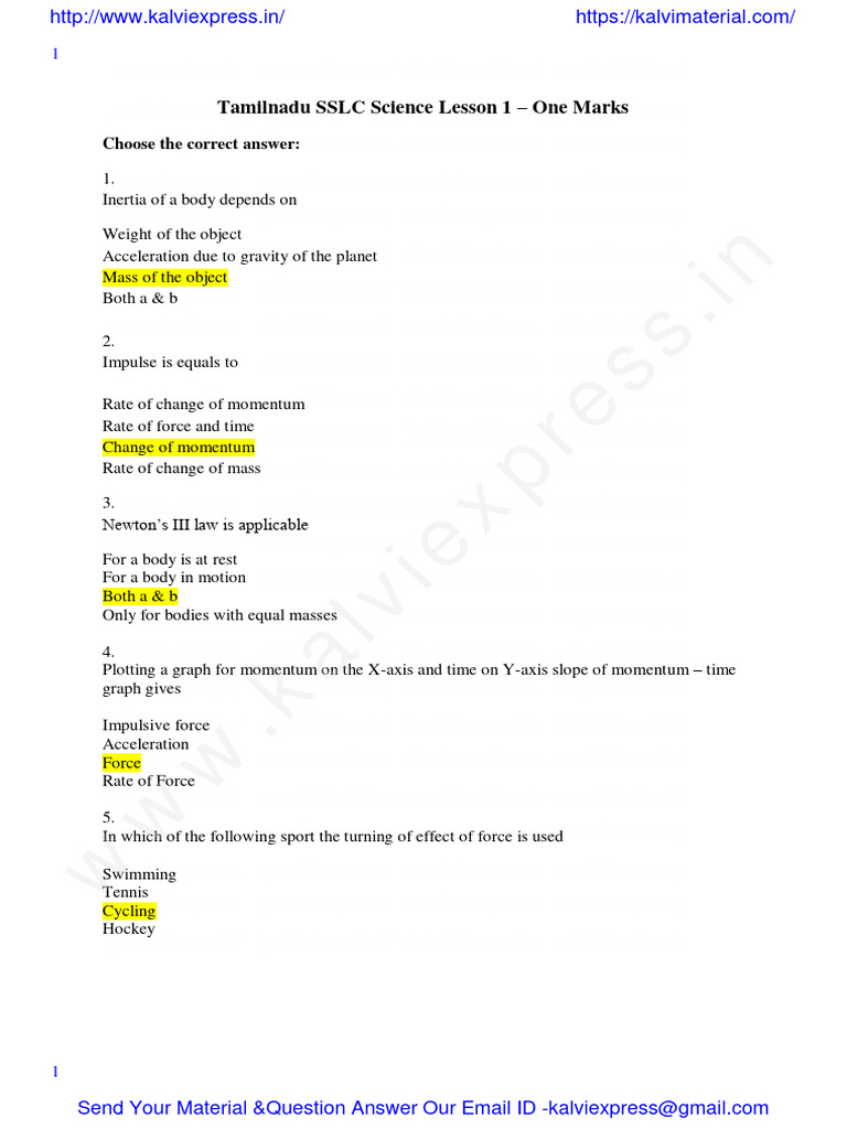 10th Science Lesson 1 One Word | PDF | Force | Acceleration