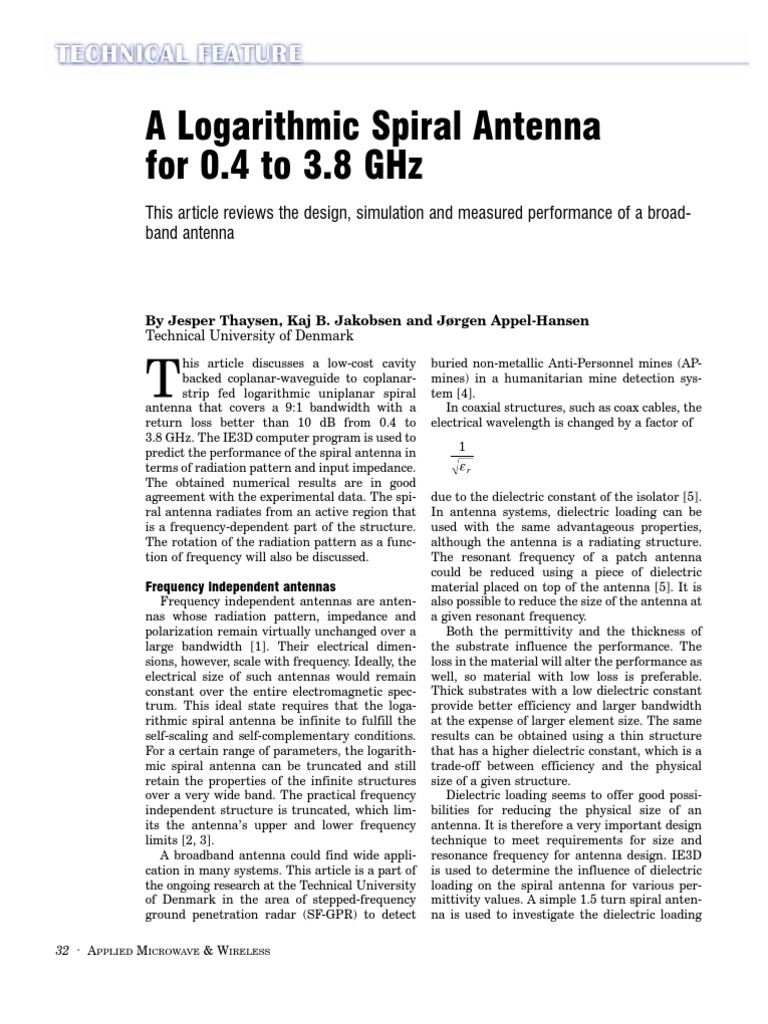 Spiral Logarithmic Antenna | PDF | Antenna (Radio) | Polarization (Waves)