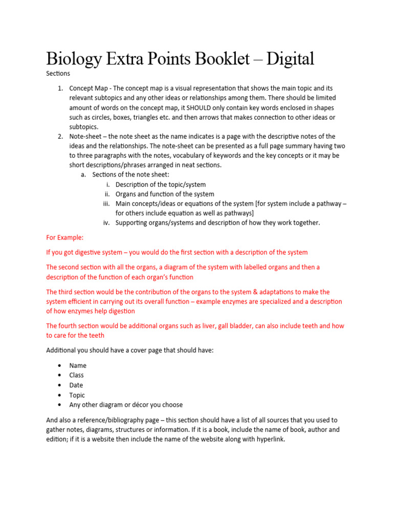 Biology Extra Points Booklet | PDF