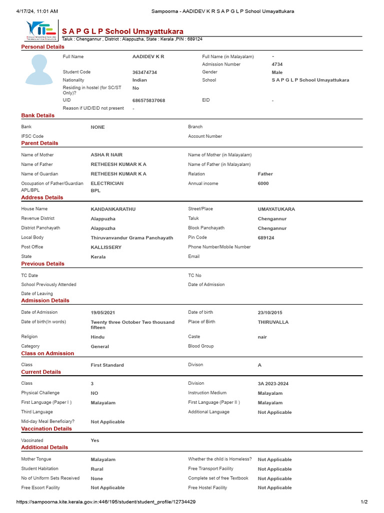 Student Profile: AADIDEV K R | PDF