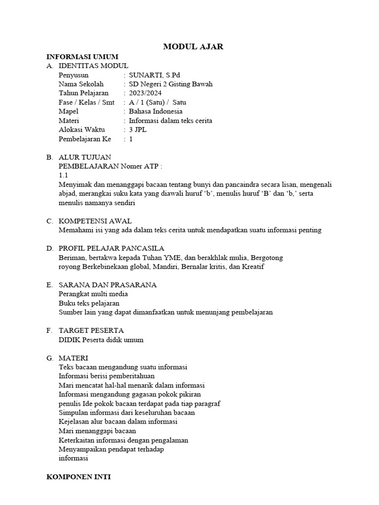 MODUL AJAR KUMER BAHASA INDONESIA | PDF