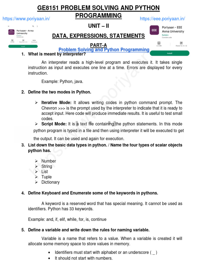 Unit Ii | PDF | Parameter (Computer Programming) | Reserved Word