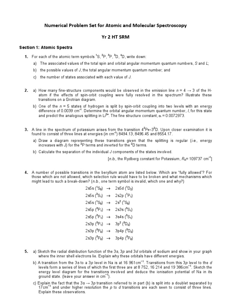Problems Set | PDF | Electron Configuration | Energy Level