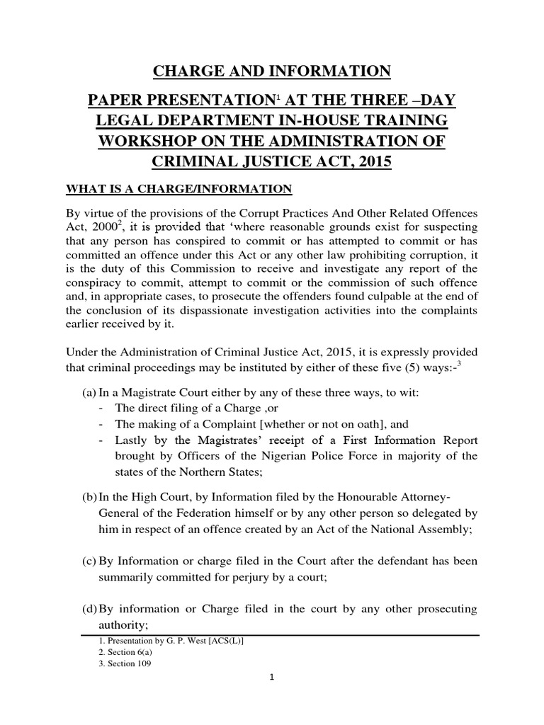 Charge and Information Under ACJA 2015 | PDF | Prosecutor | Plea