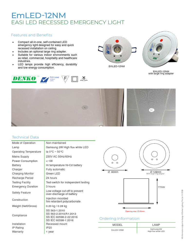 EASI LED Emergency Light Specifications | PDF | Lighting | Interior Design