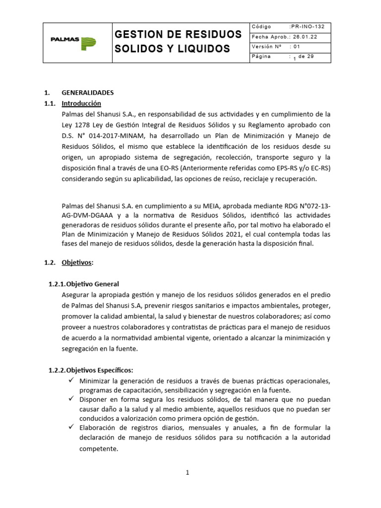 Pr-Ino-132 Gestion de Residuos Solidos y Liquidos | PDF | Residuos | Gestión de residuos