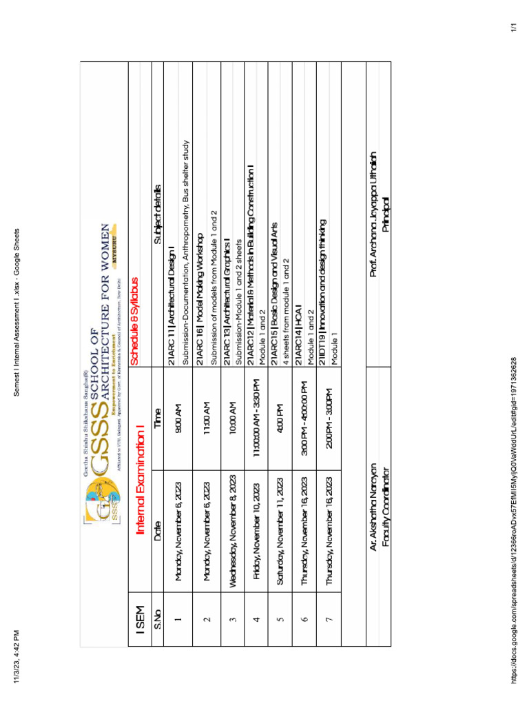 First Semester IA Time Table | PDF