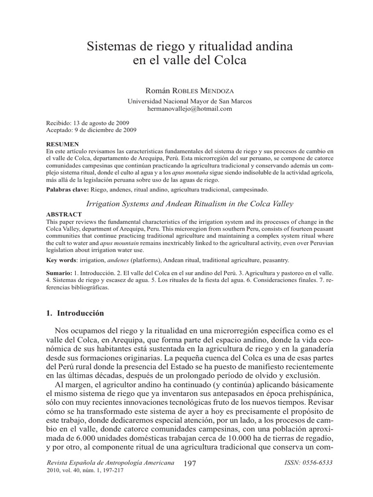 Riego y ritualidad en el valle del Colca | PDF | Riego | Imperio Inca