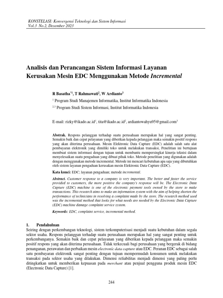 Analisis Dan Perancangan Sistem Informasi Layanan Kerusakan Mesin EDC Menggunakan Metode ...