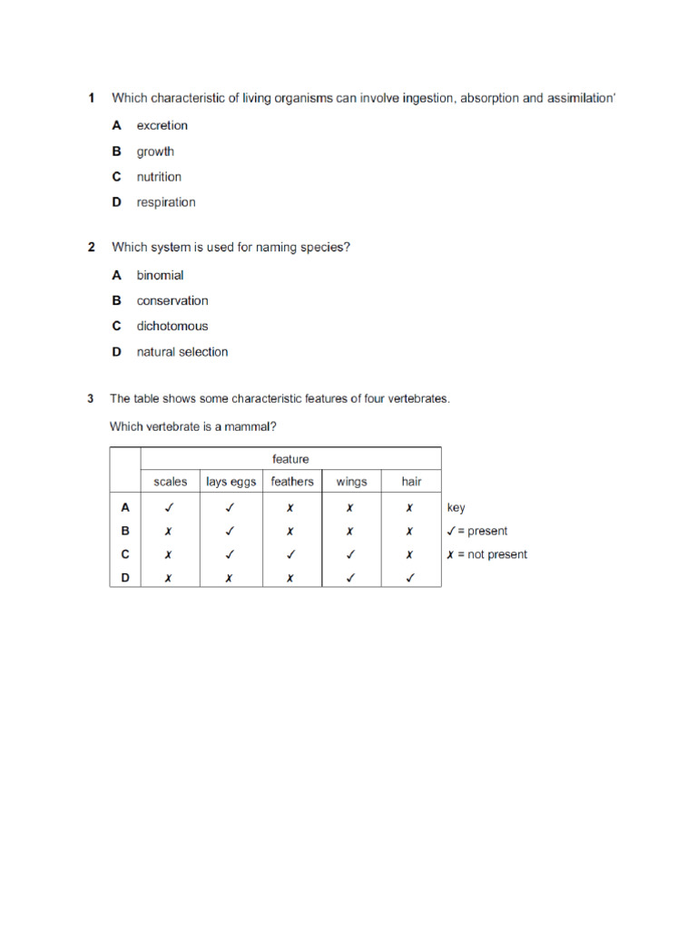 3rd bio question list | PDF