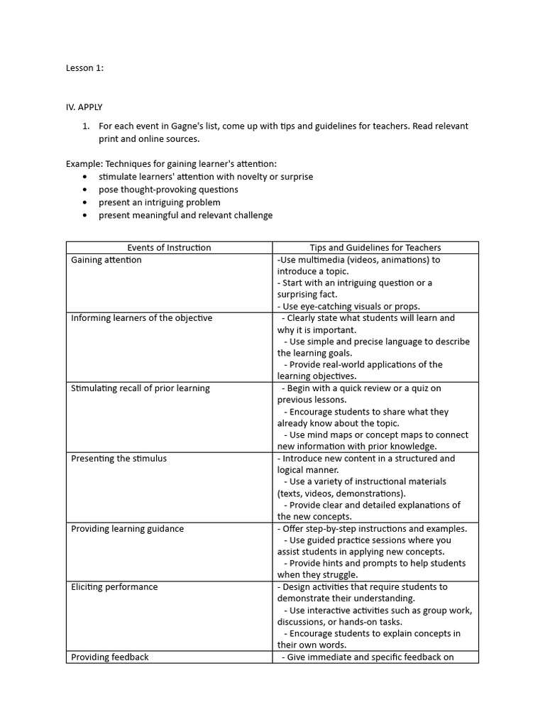 Gagne's Nine Events of Instructions | PDF | Learning | Educational Assessment
