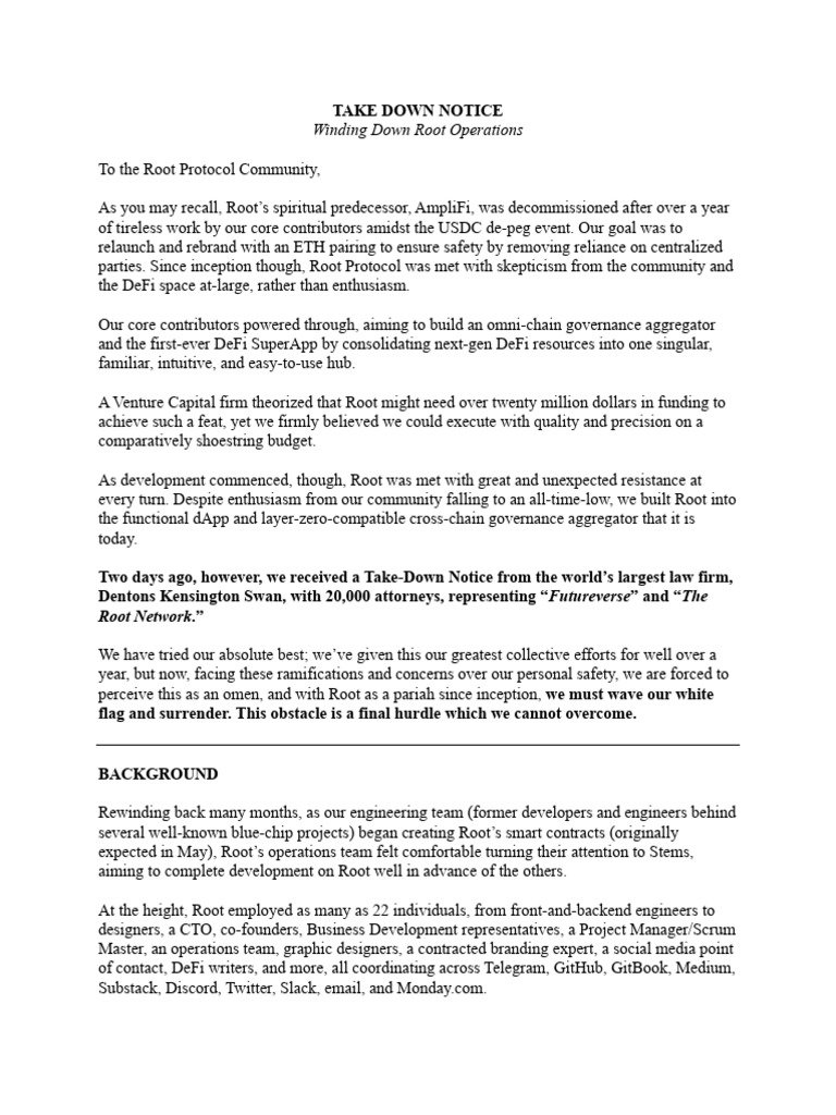 Root Protocol Notice To The Community | PDF | Bonds (Finance)