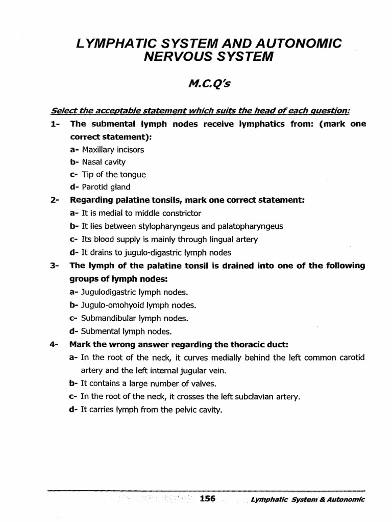 Lymphatic MCQ | PDF | Lymphatic System | Spleen