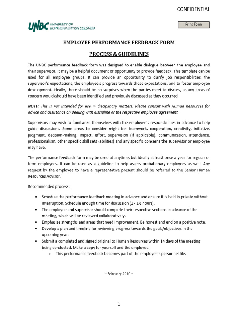 Employee Performance Feedback Form | PDF | Employment | Human Resources