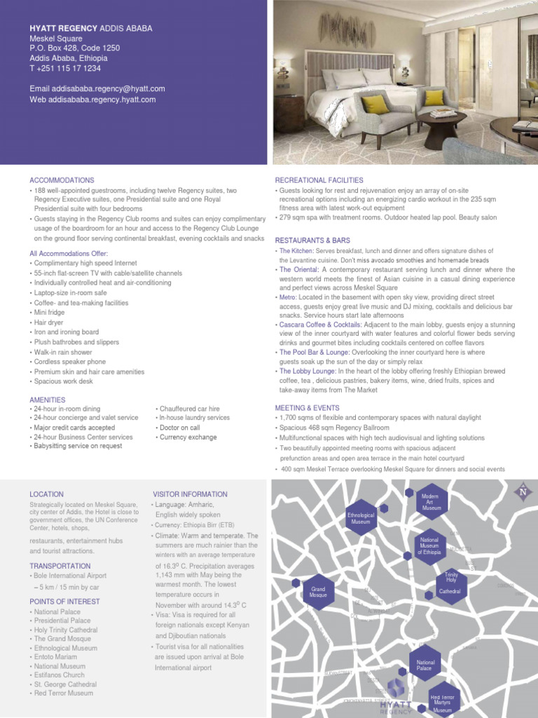Hyatt Regency Addis Ababa Fact Sheet English 053119 | PDF