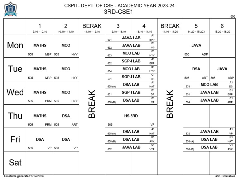 3rd Cse - 1 Time Table | PDF