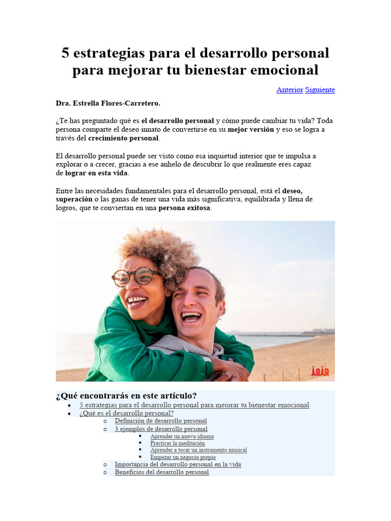 5 estrategias para el desarrollo personal para mejorar tu bienestar emocional | PDF | Desarrollo ...