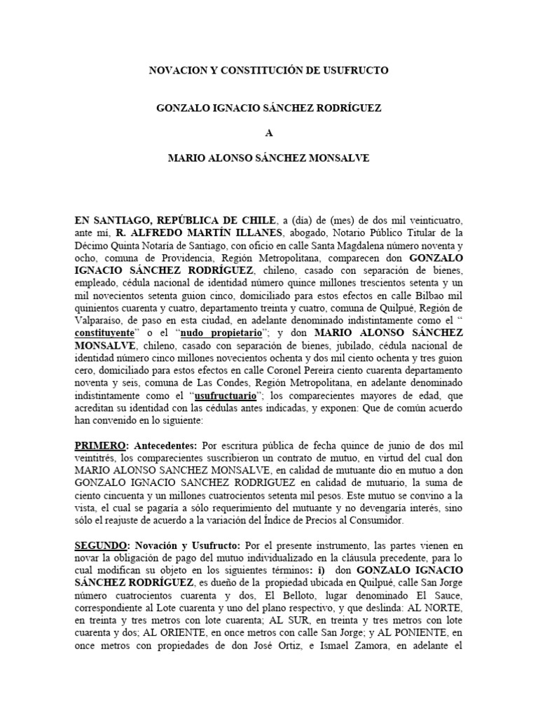 Novación y Usufructo en Santiago | PDF | Propiedad | Ley común