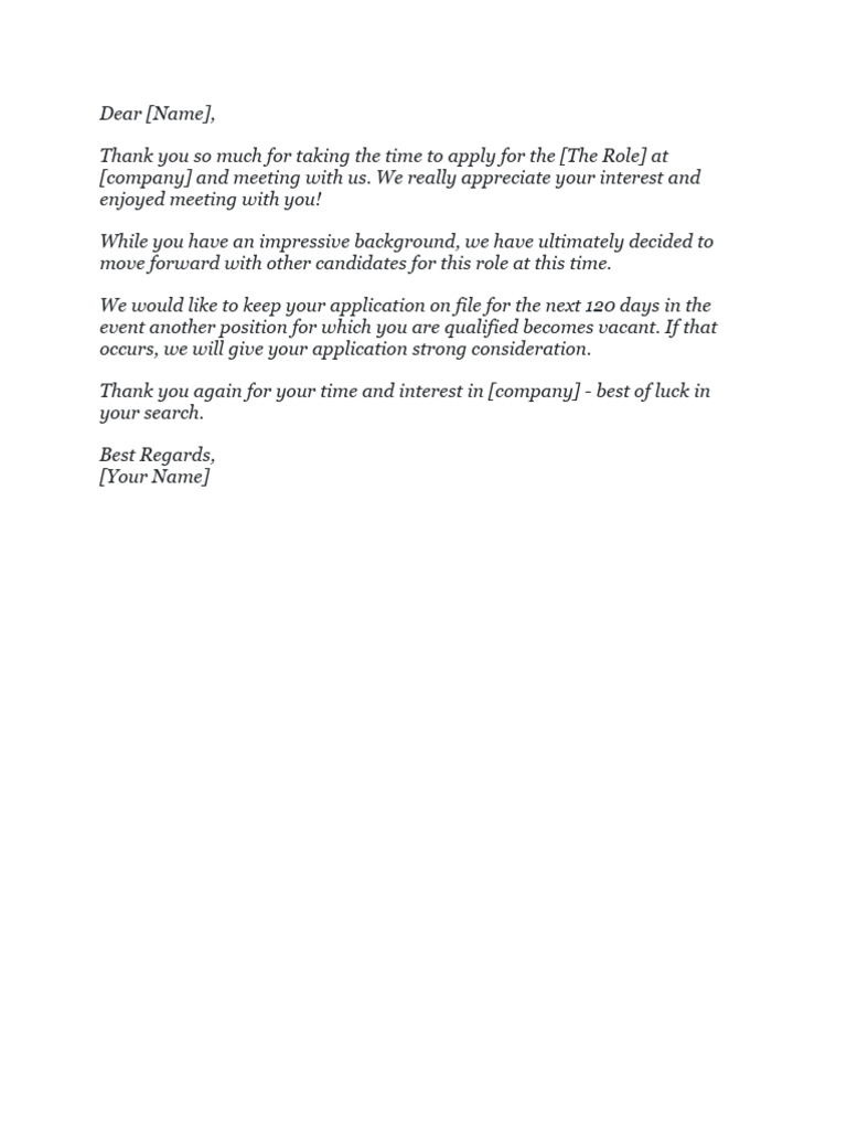 Rejection Letter Generic | PDF