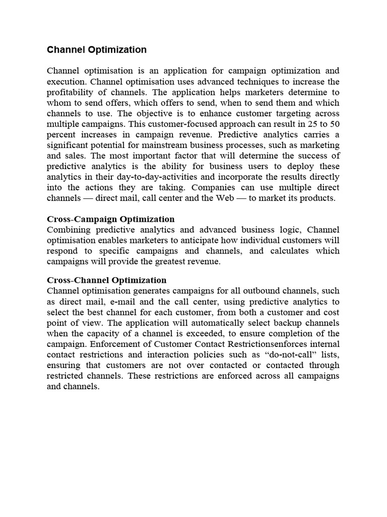 Channel Optimisation | PDF | Career & Growth | Finance & Money Management