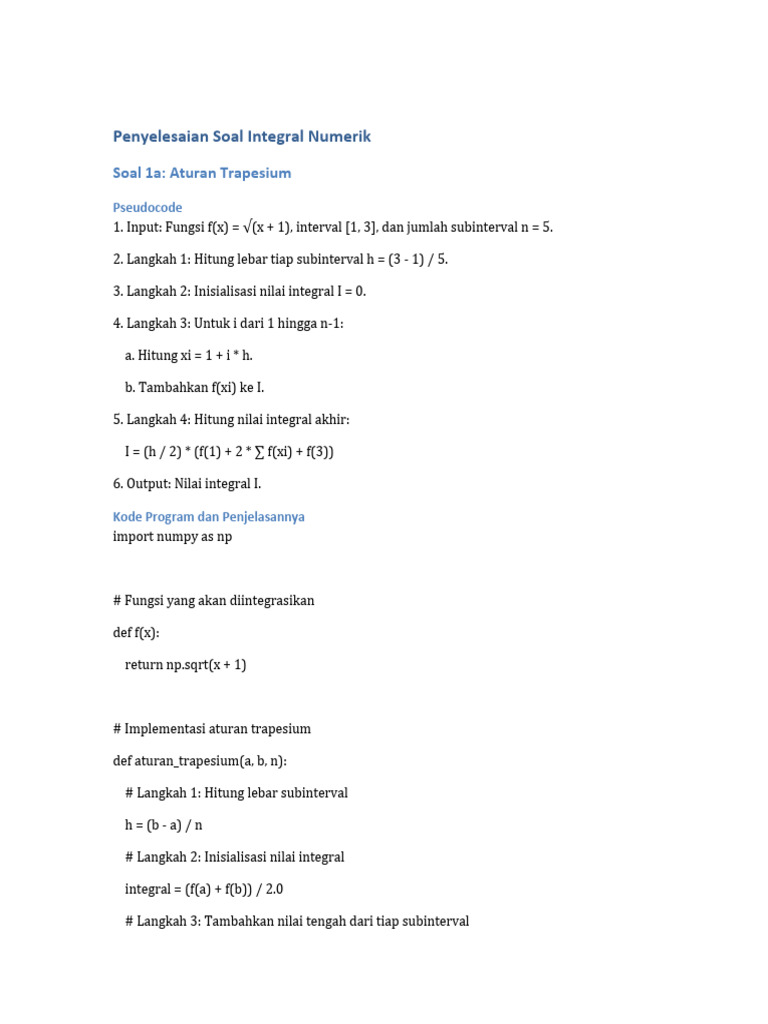 Penyelesaian Soal Integral Numerik | PDF