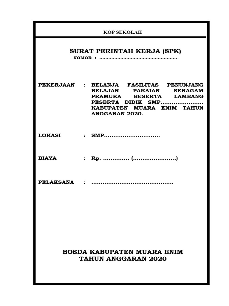 Contoh Surat Perintah Kerja SPK Sekolah | PDF
