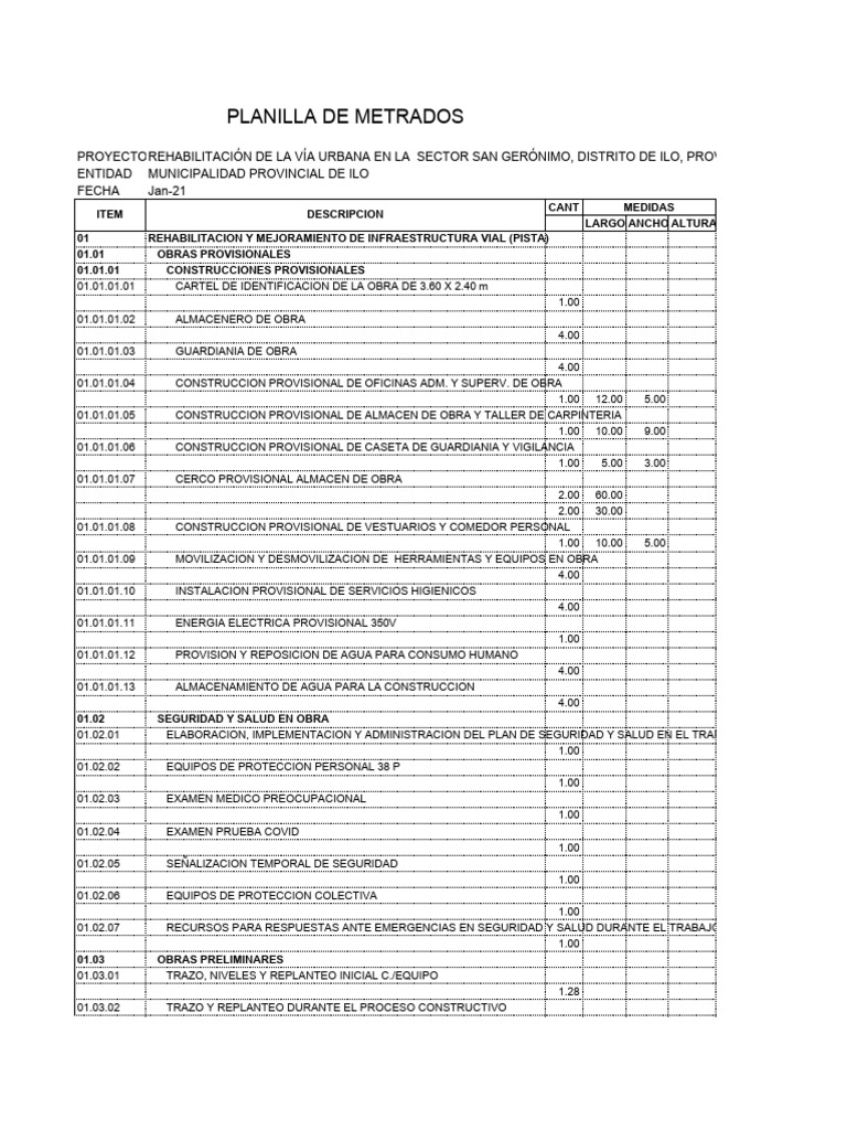 Planilla de Metrados | PDF | Tecnología