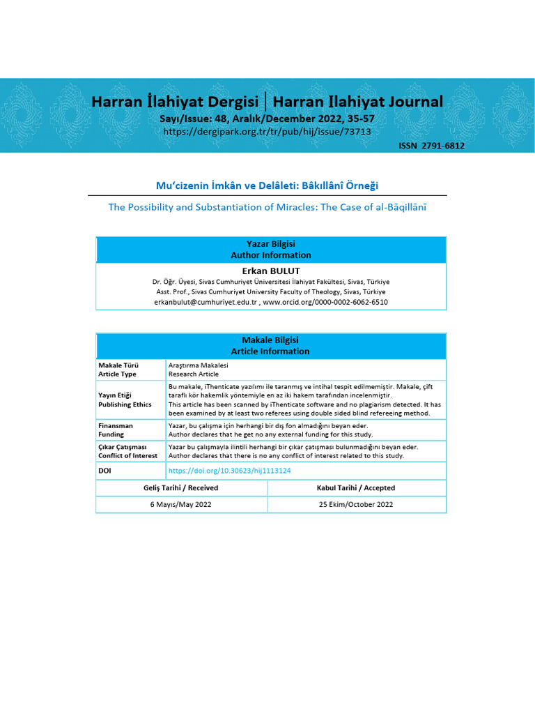 Erkan Bulut Mu Cizenin İmkân Ve Delâleti Bâkıllânî Örneği | PDF