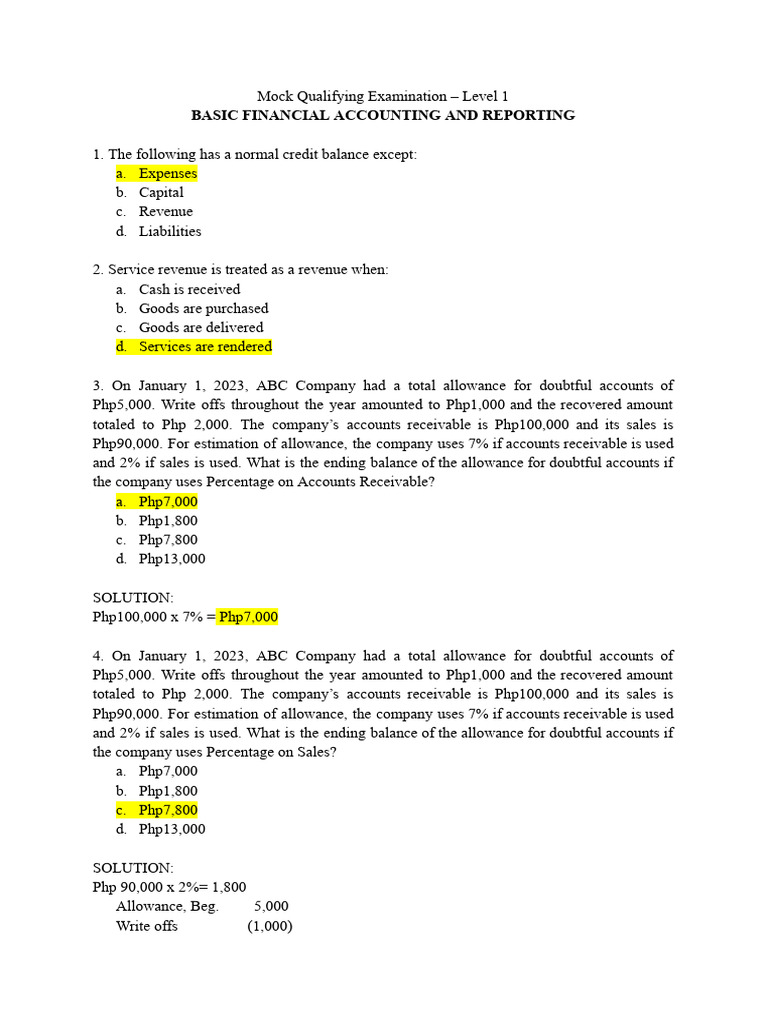 (Mock Qe) Bfar With Solution | PDF | Debits And Credits | Expense